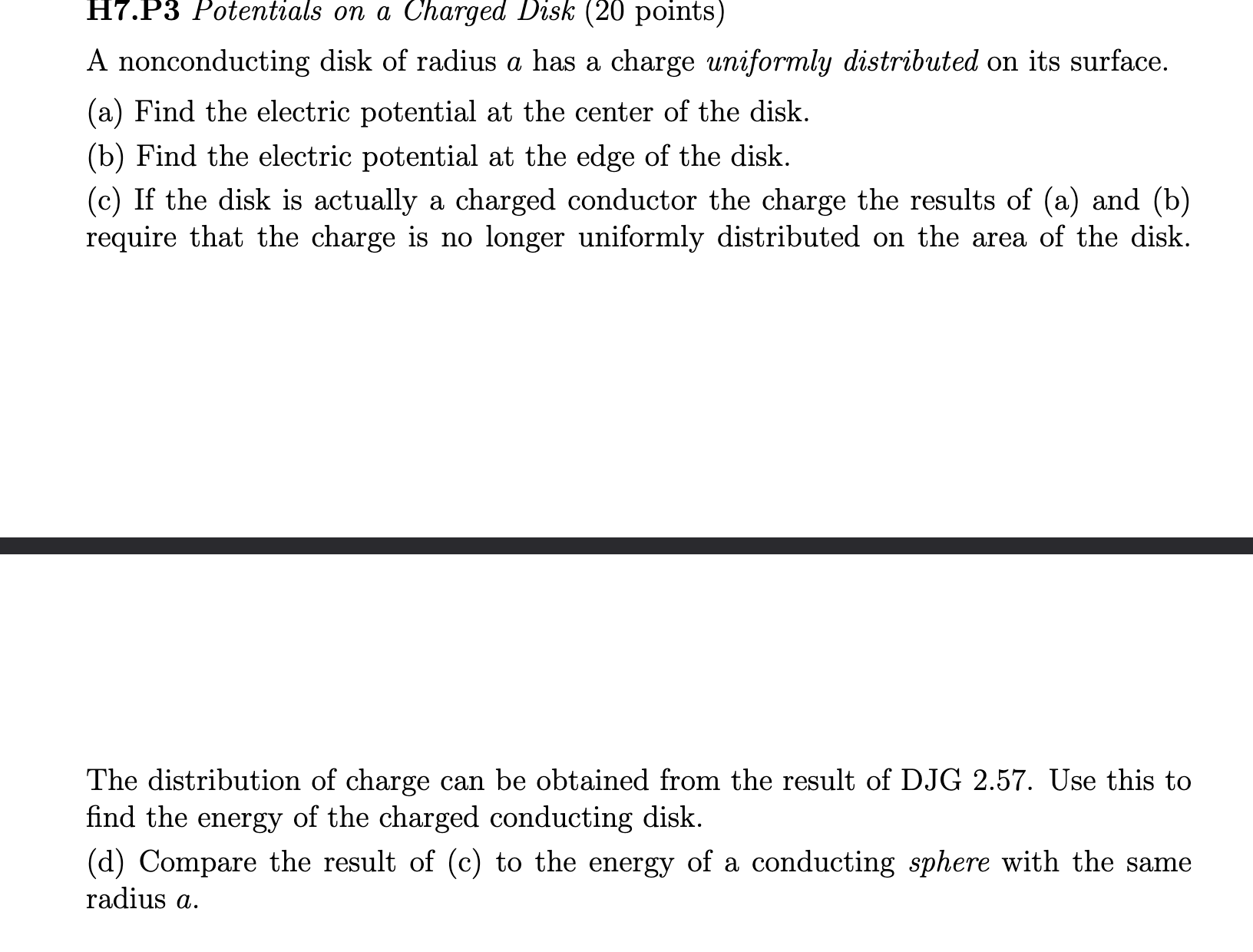 Solved H7.P3 Potentials on a Charged Disk (20 points) A | Chegg.com