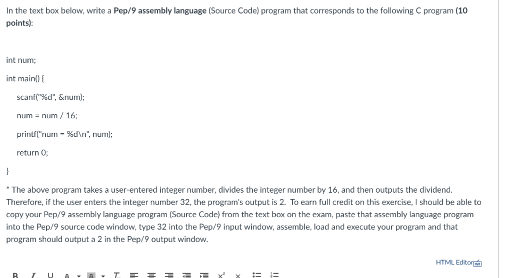 In the text box below, write a Pep/9 assembly | Chegg.com