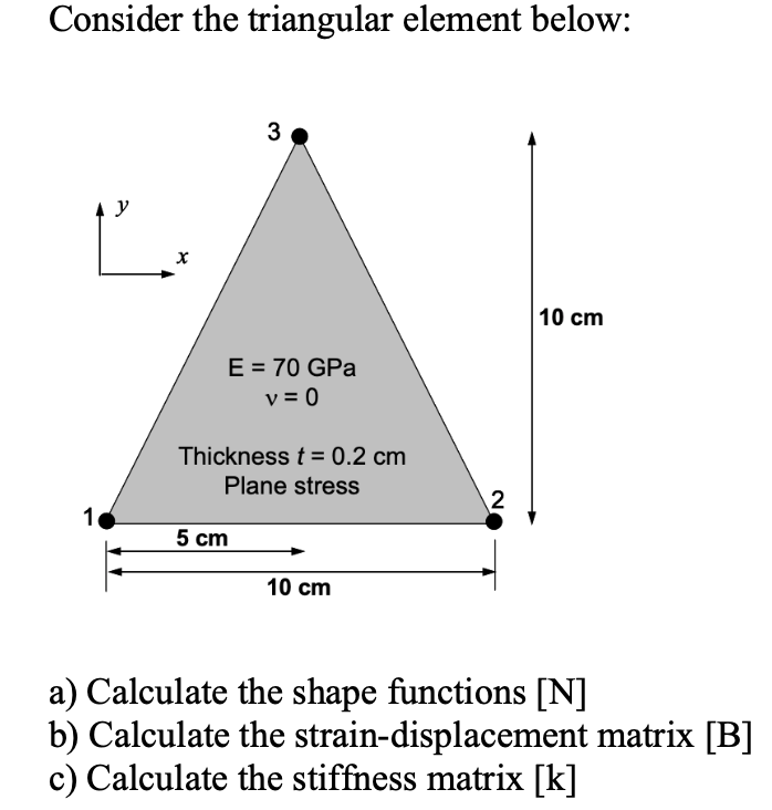 Solved Consider the triangular element below: 3 у Ľ 10 cm E | Chegg.com