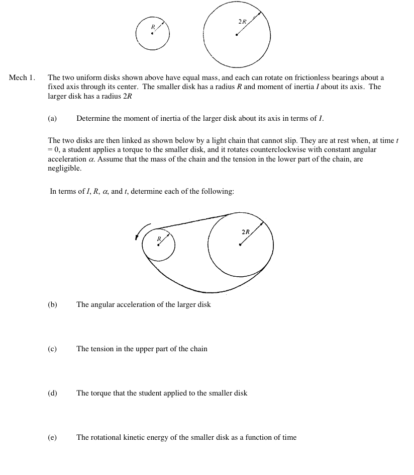 Solved 2R Mech 1. The two uniform disks shown above have | Chegg.com