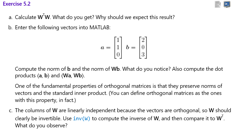 Exercise 5.1 Enter the following vectors into MATLAB | Chegg.com