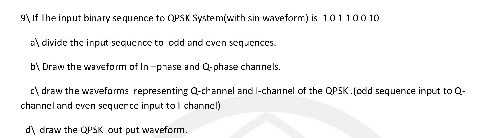 Solved 9 If The Input Binary Sequence To Qpsk System With
