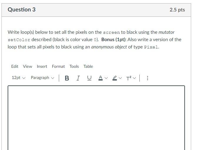 Solved Consider the following 2D array of objects: Pixel | Chegg.com