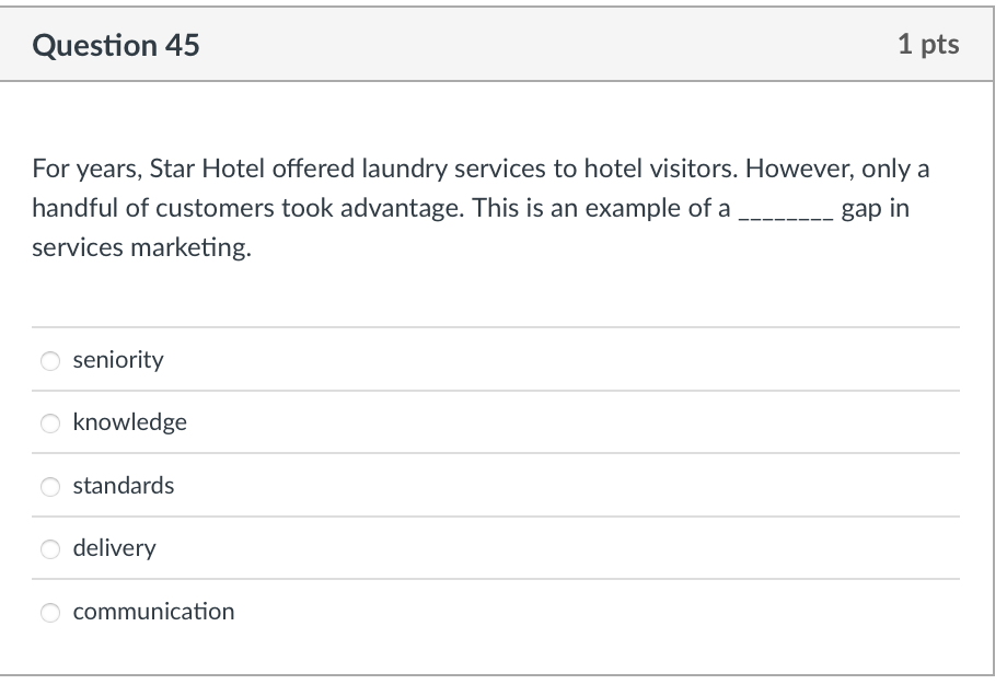 Solved Question 45 1 pts For years, Star Hotel offered | Chegg.com