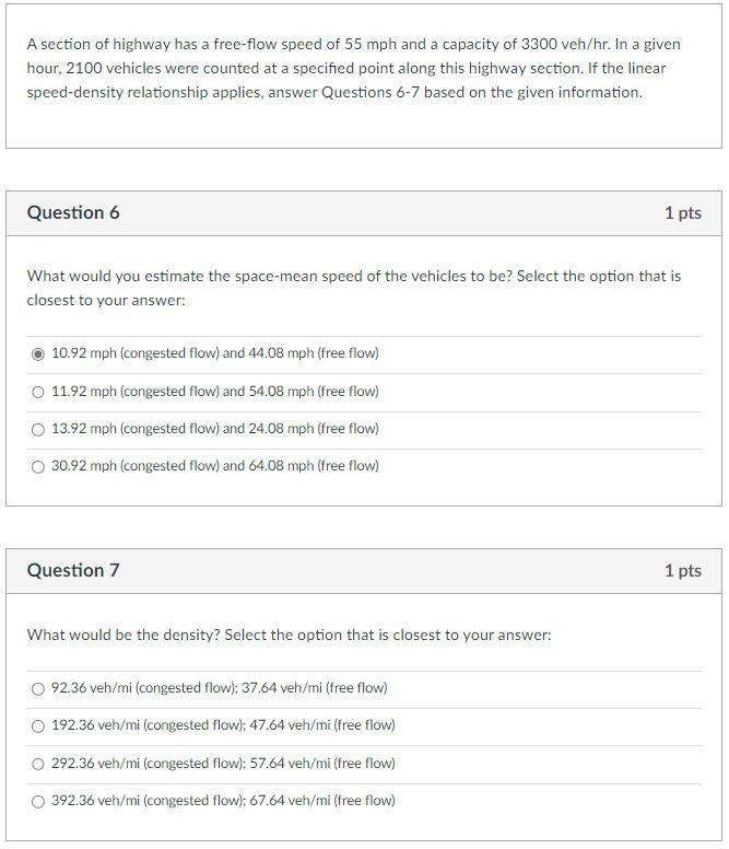 Solved A section of highway has a free-flow speed of 55mph | Chegg.com