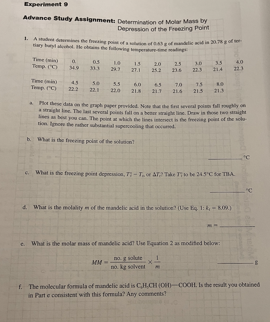 Solved Experiment 9 Advance Study Assignment: Determination | Chegg.com