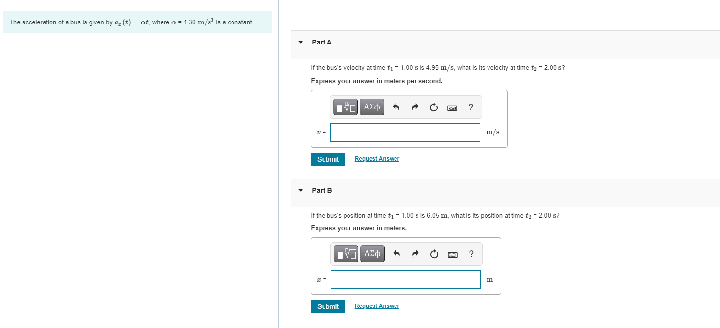 Solved The acceleration of a bus is given by az(t) = at, | Chegg.com
