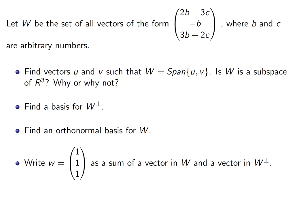 Solved 2b-3c Let W be the set of all vectors of the form b. | Chegg.com
