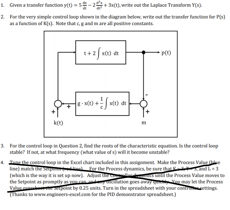 Solved 1. Given a transfer function y(t) = 5 - 2 + 3X(t), | Chegg.com