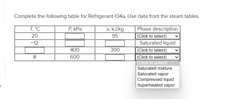 Solved Complete the following table for Refrigerant-134a. | Chegg.com Solved Complete the following table for Refrigerant-134a. | Chegg.com