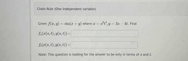 Solved Chain Rule (One independent variable) Given | Chegg.com