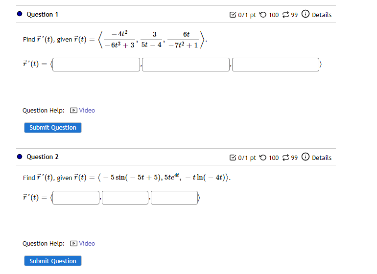 Solved Find r′(t), given r(t)= −6t3+3−4t2,5t−4−3,−7t2+1−6t | Chegg.com