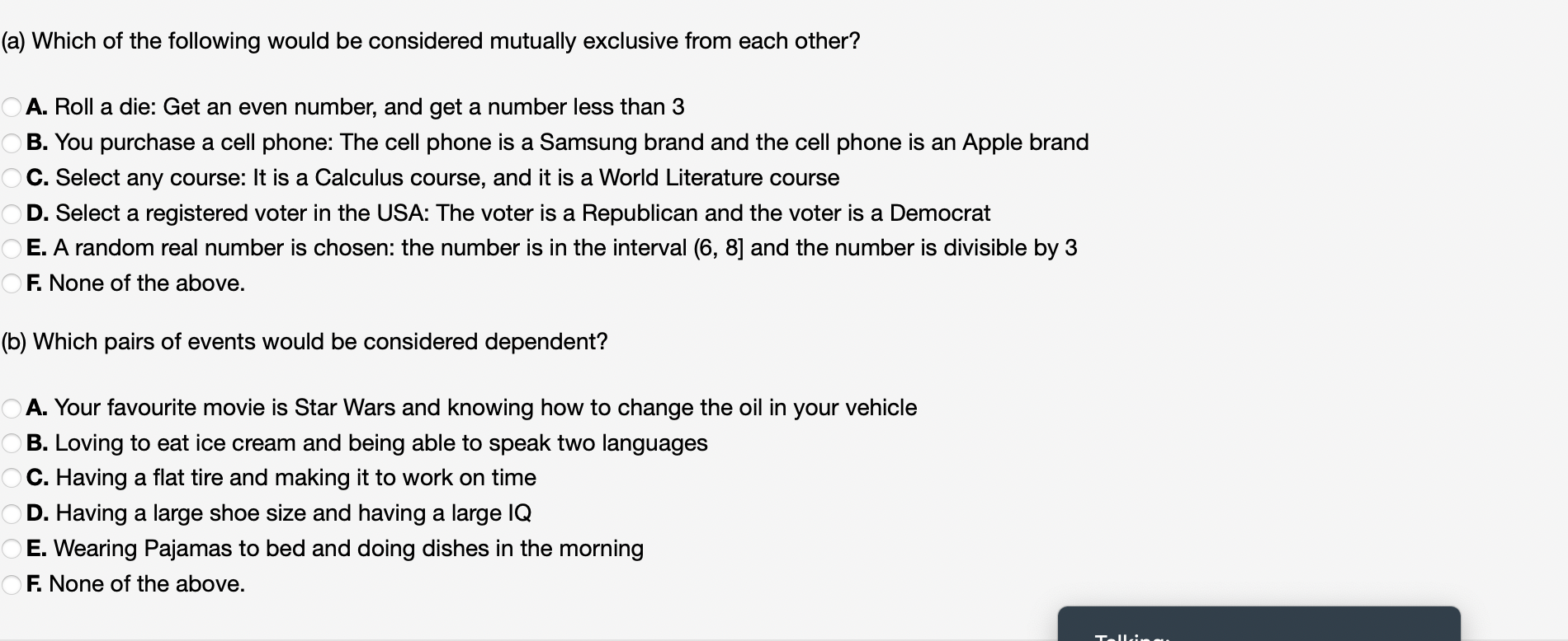 Solved (a) Which of the following would be considered | Chegg.com