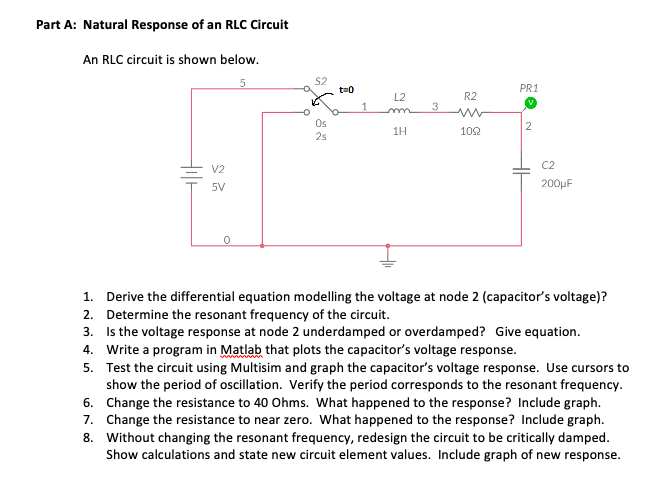 Solved Part A: Natural Response of an RLC Circuit An RLC | Chegg.com