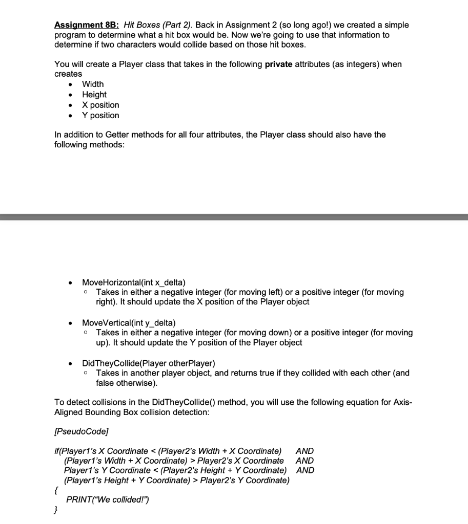 Solved Assignment 8B: Hit Boxes (Part 2). Back in Assignment | Chegg.com