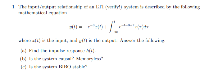 Solved The input/output relationship of an LTI (verify!) | Chegg.com
