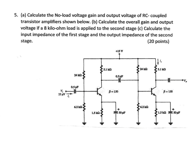 Solved 5. (a) Calculate the No-load voltage gain and output | Chegg.com