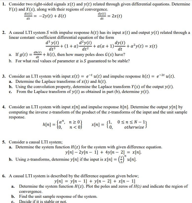 Solved 1. Consider two right-sided signals x(t) and y(t) | Chegg.com