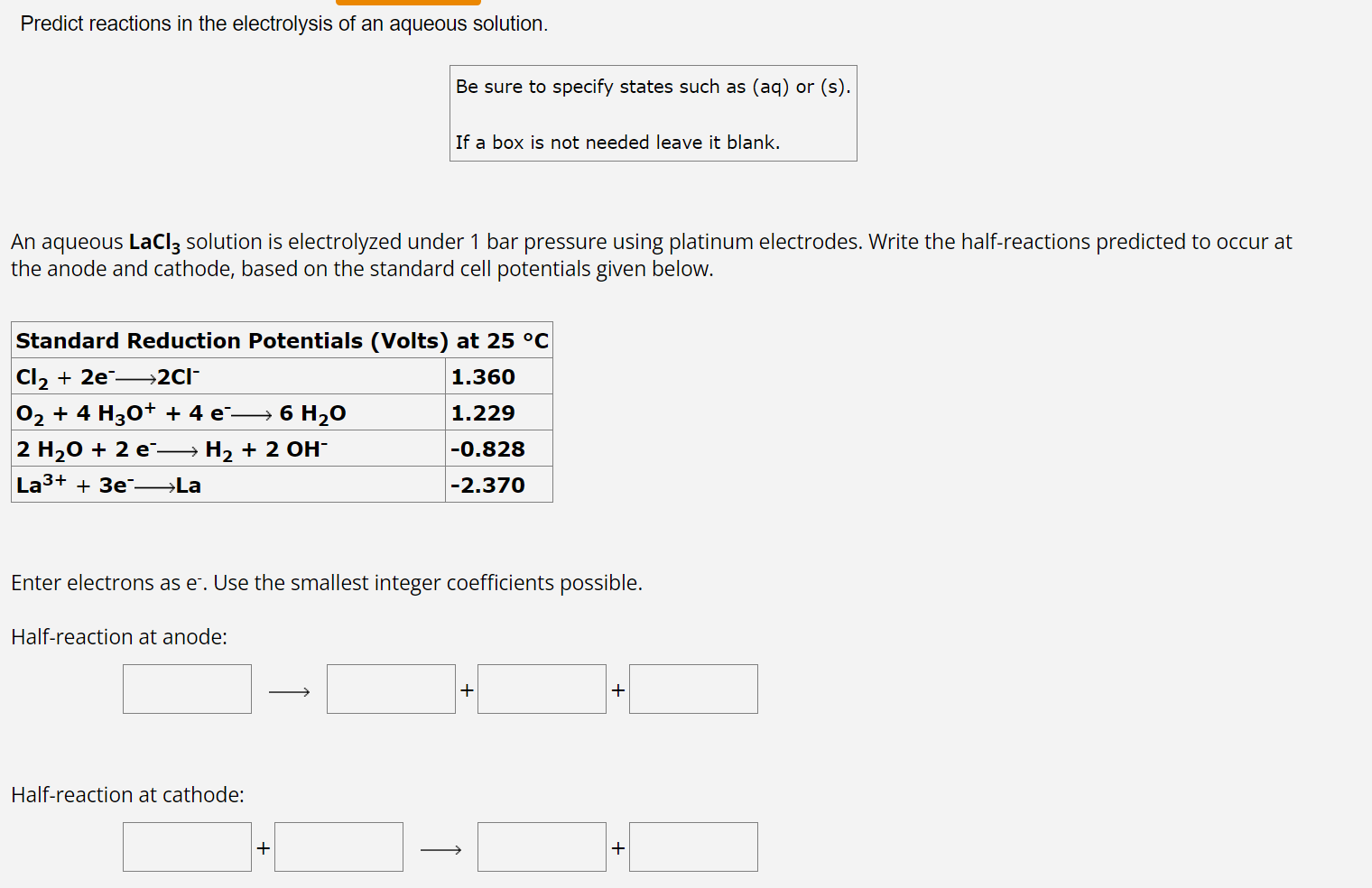 Solved Predict reactions in the electrolysis of an aqueous | Chegg.com