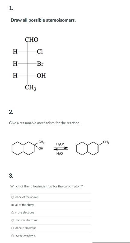 Solved 1. Draw all possible stereoisomers. CHO H -C1 H -Br | Chegg.com