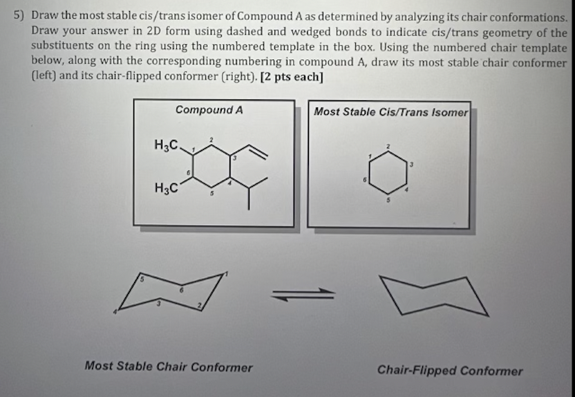 Solved 5) Draw the most stable cis/trans isomer of Compound | Chegg.com