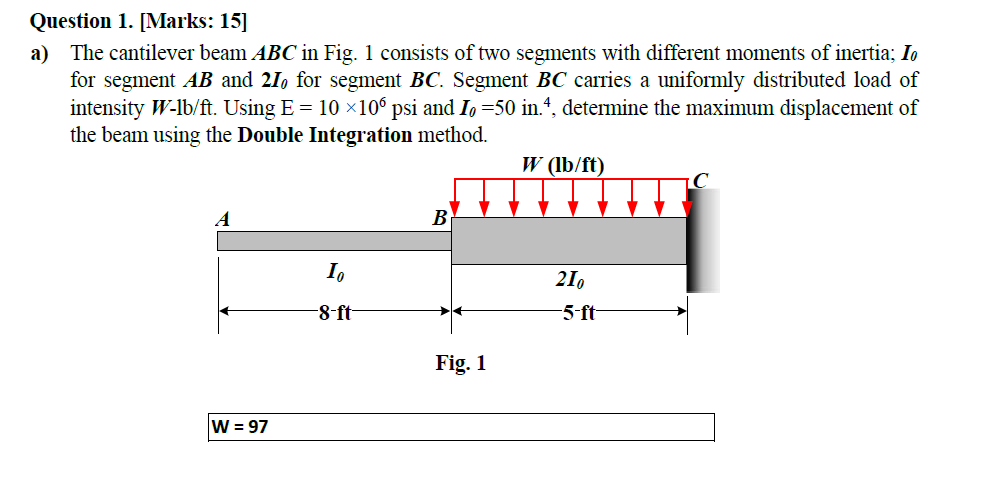 Solved Question 1. [Marks: 15] a) The cantilever beam ABC in | Chegg.com
