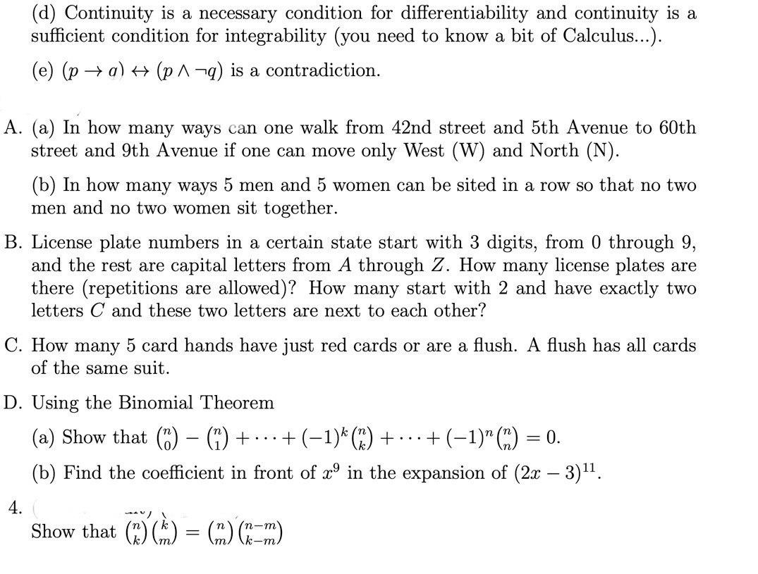 (d) Continuity is a necessary condition for | Chegg.com