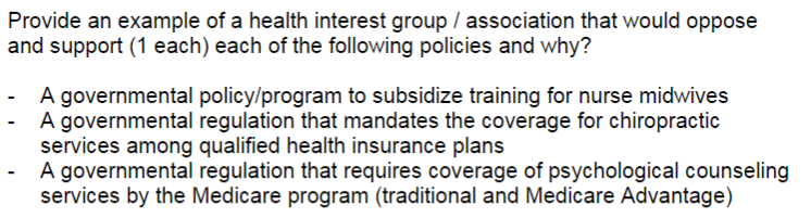Solved Provide an example of a health interest group / | Chegg.com