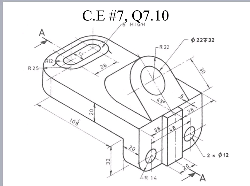 Solved Draw orthographic and auxiliary view. Under | Chegg.com