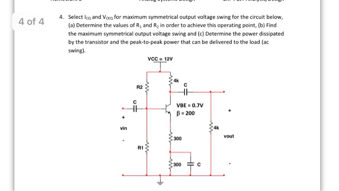Solved Select l_CQ and V_CEQ for maximum symmetrical output | Chegg.com