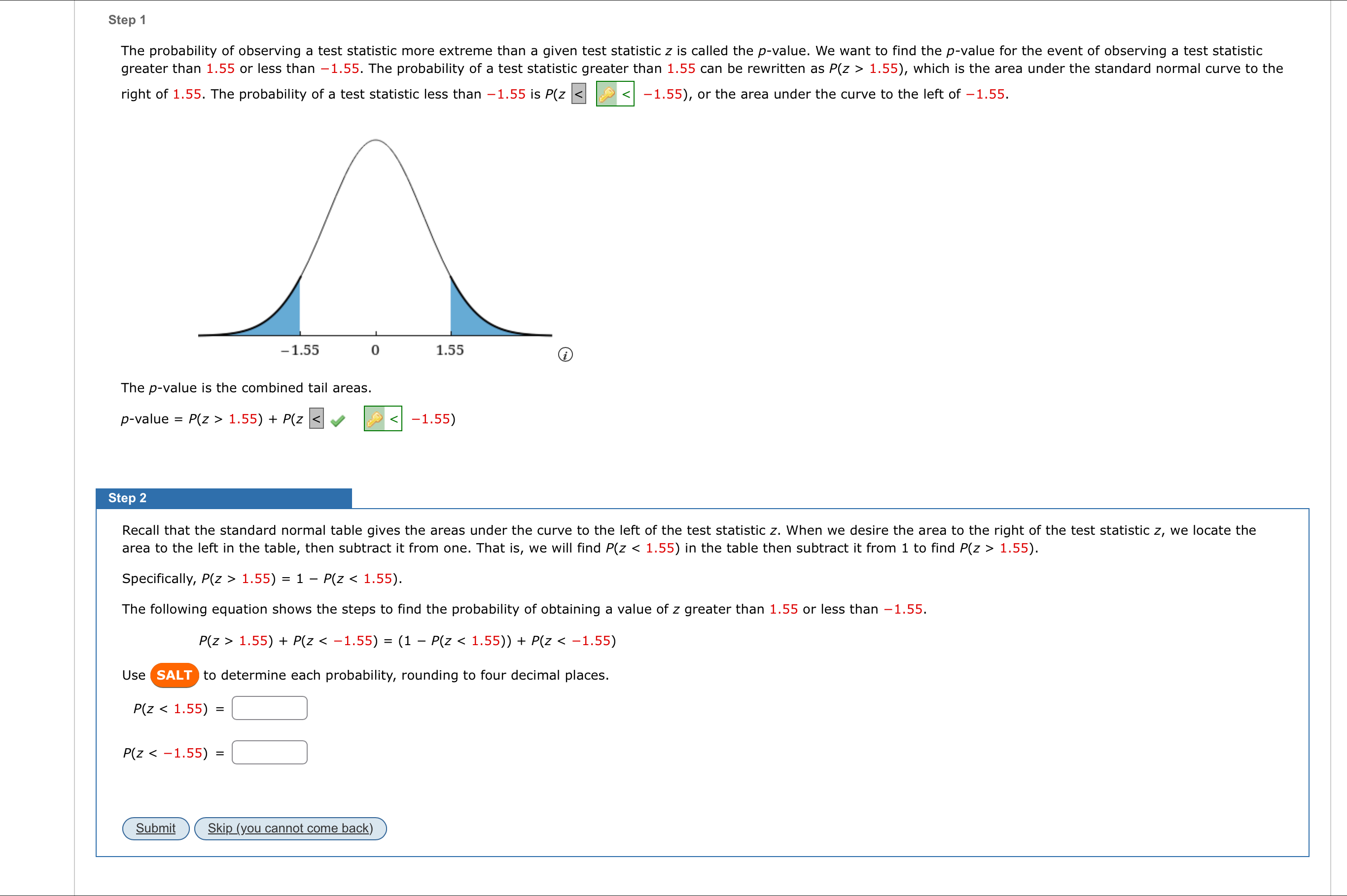Solved The probability of observing a test statistic more | Chegg.com