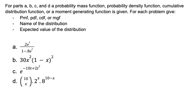 Solved For parts a, b, c, and d a probability mass function, | Chegg.com