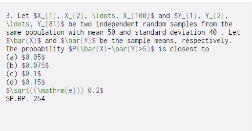 Solved 3. Let $X_{1}, X_{2}, \ldots, X_{100}$ and $Y_{1}, | Chegg.com