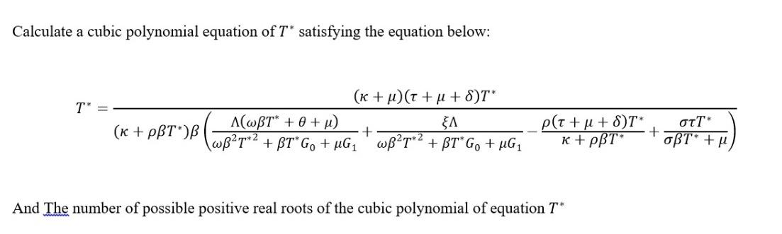 Solved Calculate a cubic polynomial equation of T∗ | Chegg.com