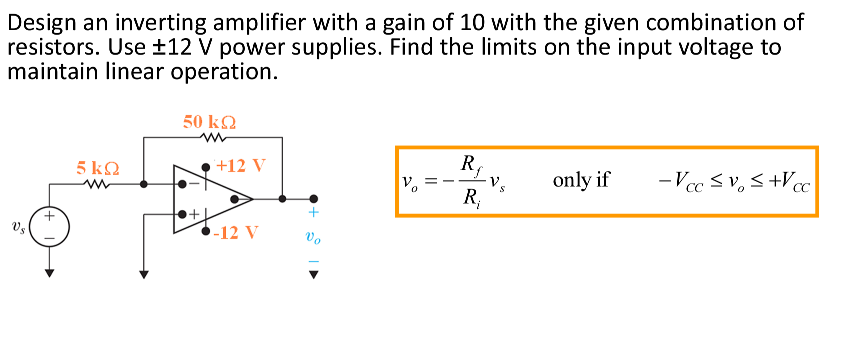 Solved Design an inverting amplifier with a gain of 10 with | Chegg.com