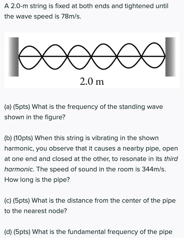 Solved A 2.0-m string is fixed at both ends and tightened | Chegg.com