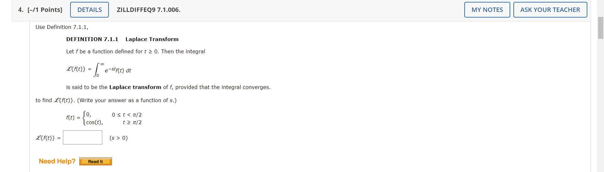 Solved Use Definition 7.1.1, DEFINITION 7.1.1 Laplace | Chegg.com