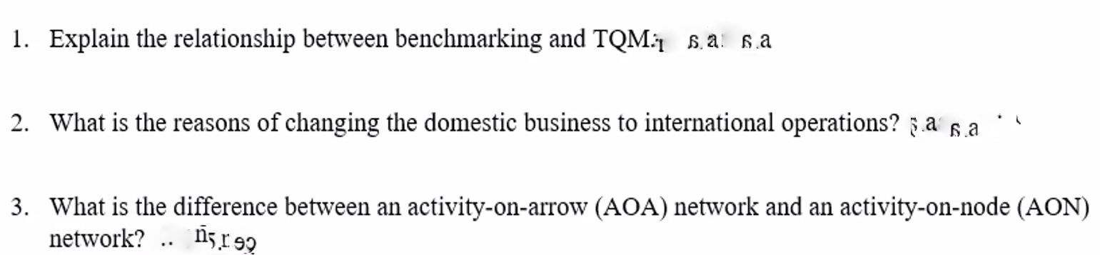 Solved 1. Explain the relationship between benchmarking and | Chegg.com