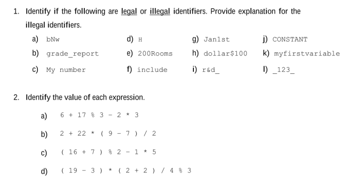 Solved 1. Identify if the following are legal or illegal | Chegg.com
