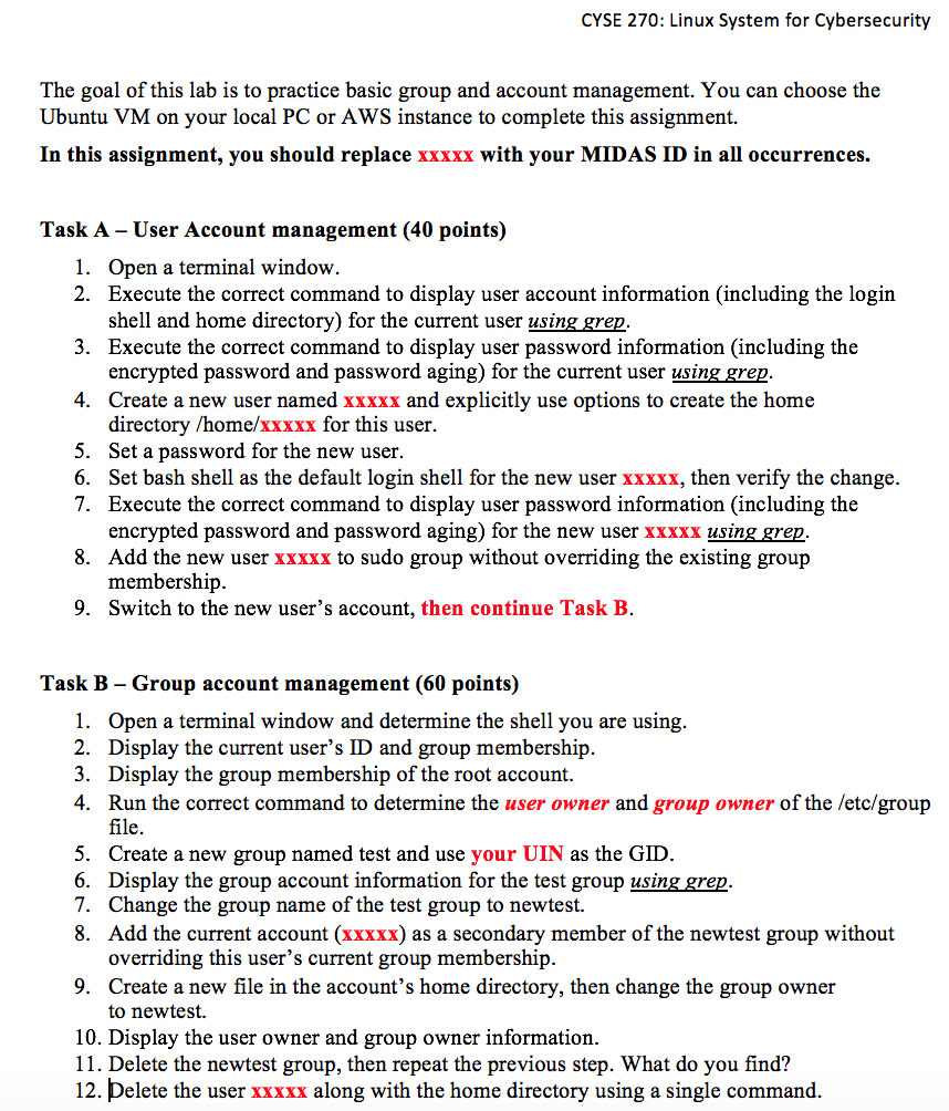 CYSE 270: Linux System for Cybersecurity The goal of | Chegg.com