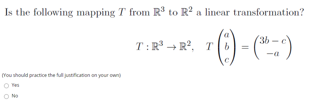 Solved Is the following mapping T from R3 to R2 a linear | Chegg.com