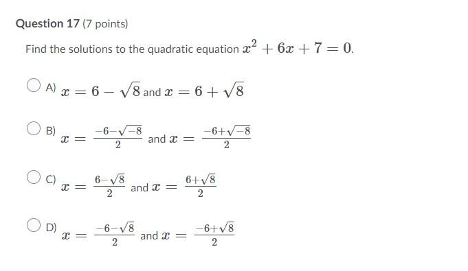 Solved Question 17 (7 points) Find the solutions to the | Chegg.com