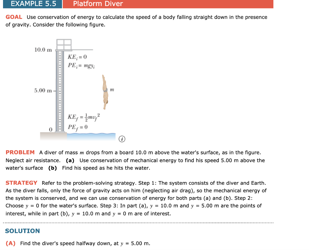 Solved EXAMPLE 5.5 Platform Diver GOAL Use conservation of | Chegg.com