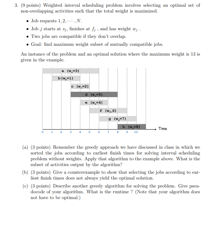 Solved 3. (9 points) Weighted interval scheduling problem | Chegg.com