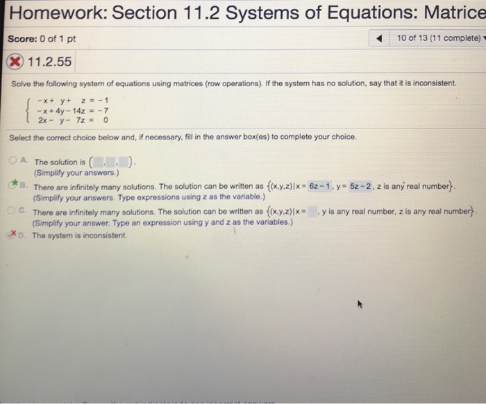 Solved Homework: Section 11.2 Systems of Equations: Matrice | Chegg.com