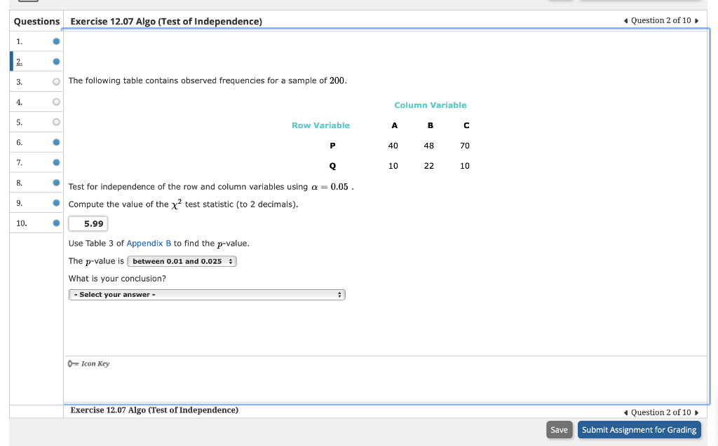 Solved Questions Exercise 12.07 Algo (Test of Independence) | Chegg.com