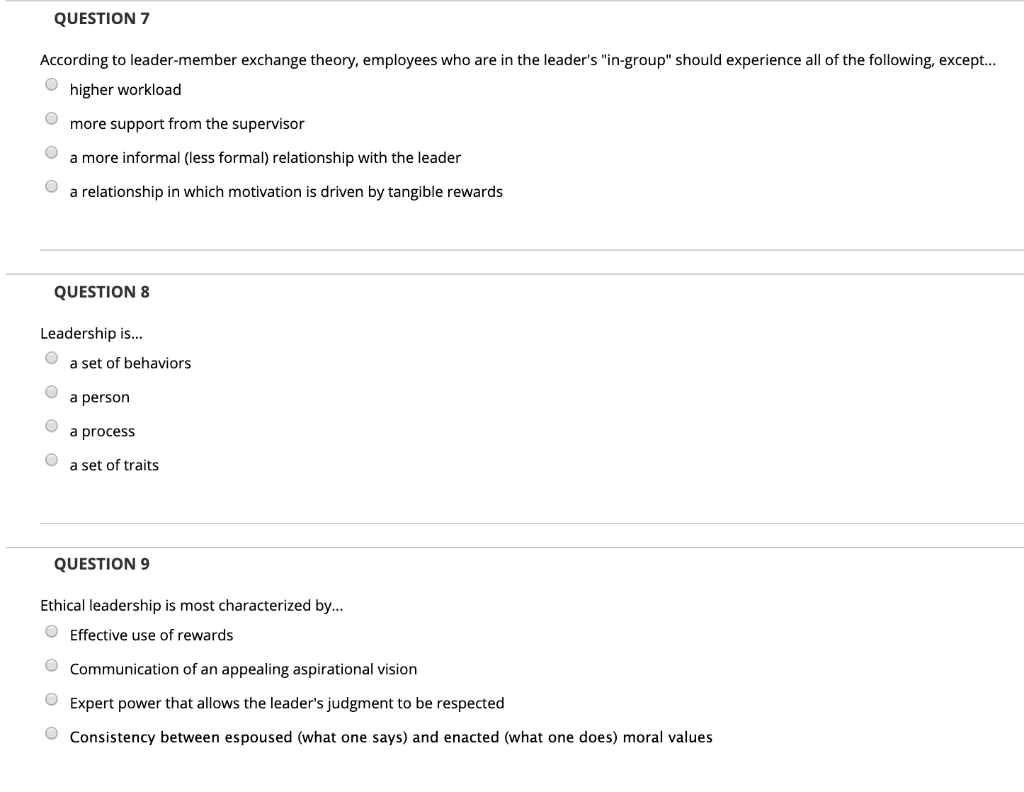 Solved QUESTION 7 According to leader-member exchange | Chegg.com