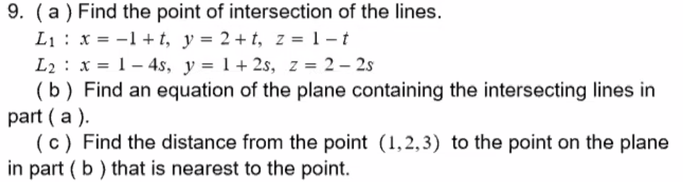 Solved 9. (a) Find the point of intersection of the lines. | Chegg.com