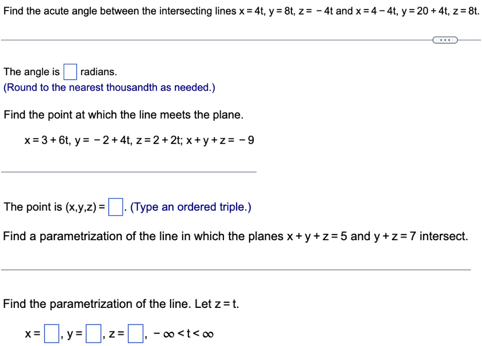 Solved Find the acute angle between the intersecting lines | Chegg.com