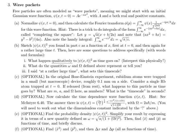 Solved 3. Wave packets Free particles are often modeled as | Chegg.com